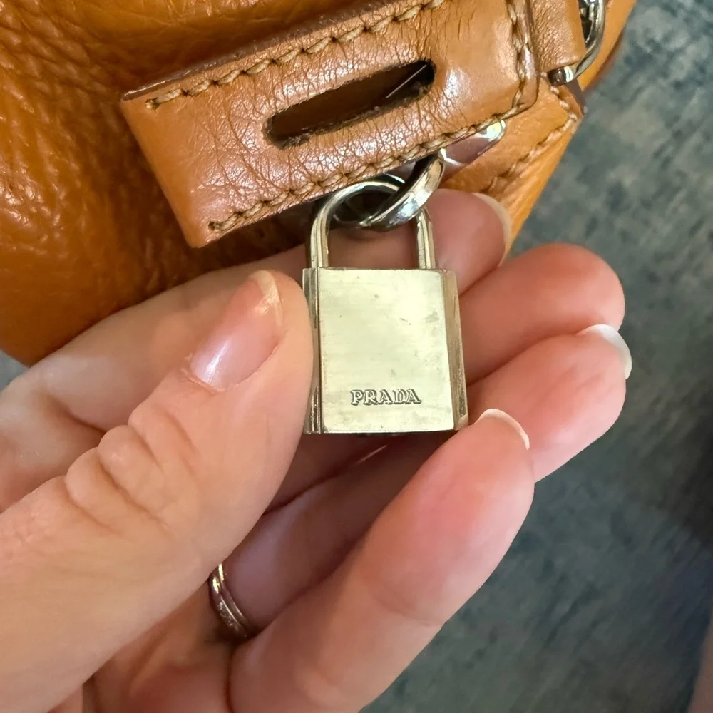Prada | Bags | Prada Ambra Vitello Daino Print Leather Medium Bauletto ...